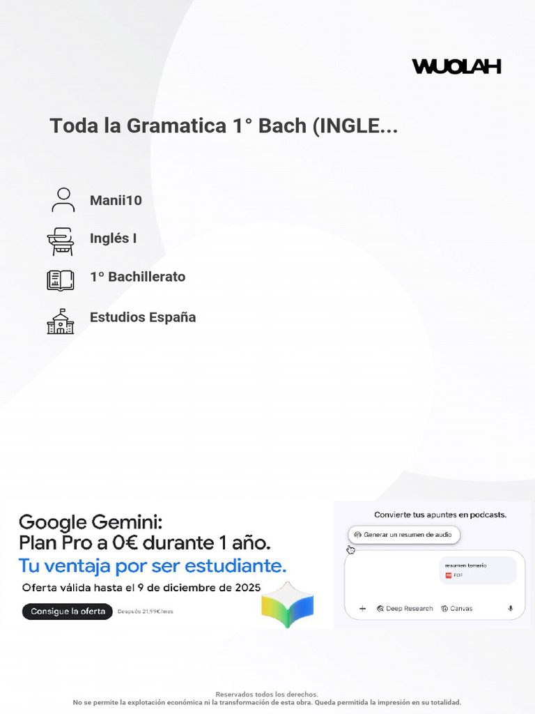 Wuolah-Free-Toda La Gramática 1° Bach (INGLÉS) | PDF | Verbo | Morfología Lingüística