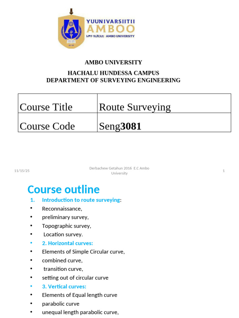 Route Surveying Course Outline | PDF | Road | Surveying