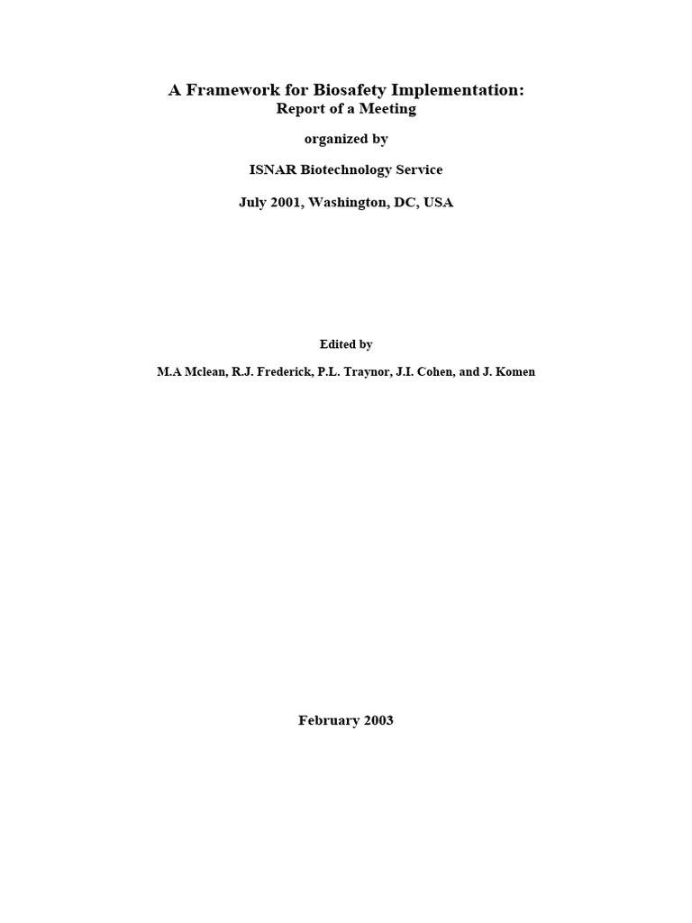 A Framework for Biosafety Implementation | PDF | Policy | Genetically ...