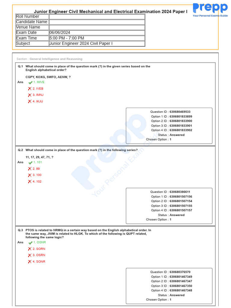 SSC JE 2024 Paper 1 Civil Evening Question Paper With Answer Key PDF ...