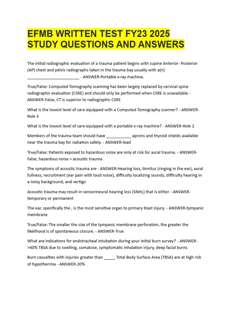 EFMB Study Guide 2025: Key Concepts | PDF | Burn | Ear