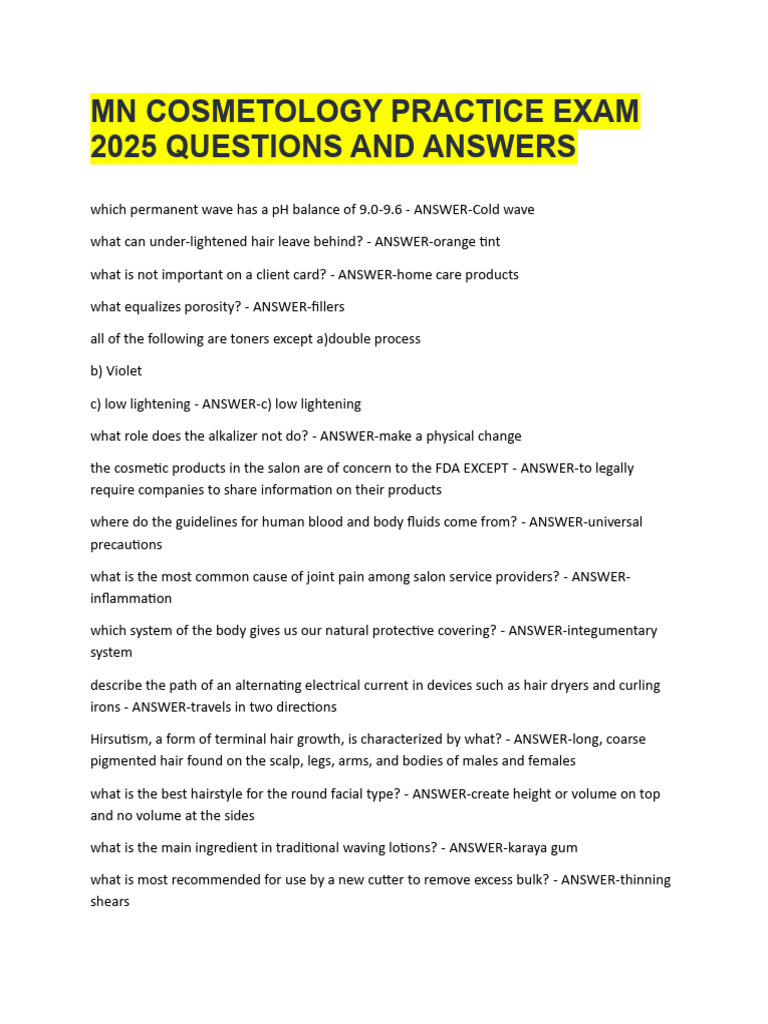 Facial Exam Q&A for Cosmetology 2025 | PDF | Nail (Anatomy) | Hairstyle