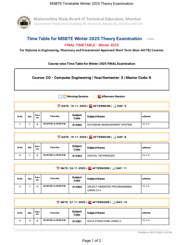 Course Timetable - CO Computer Engineering | PDF | Educational Stages | Career And Technical ...