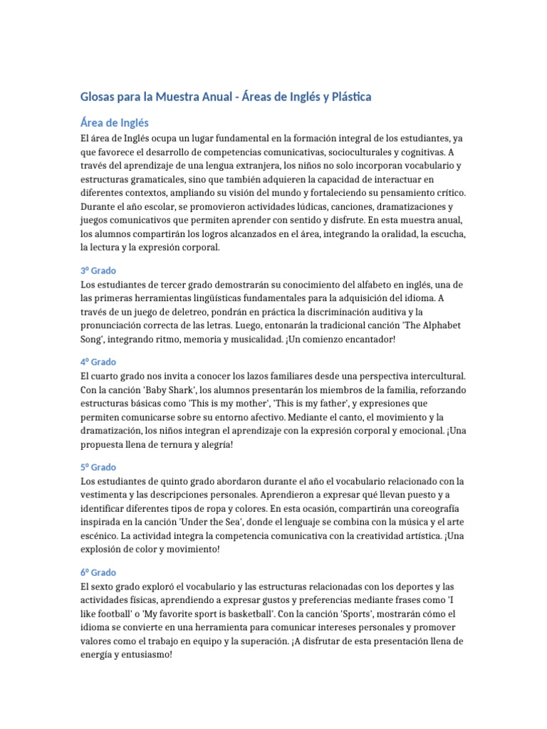 Glosas Ingles y Plastica Extendidas | PDF | Aprendizaje | Creatividad