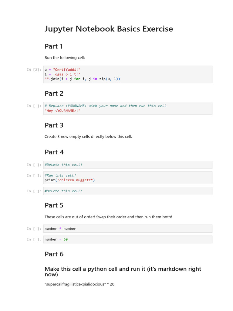 Jupyter Notebook Basics Exercise Guide | PDF