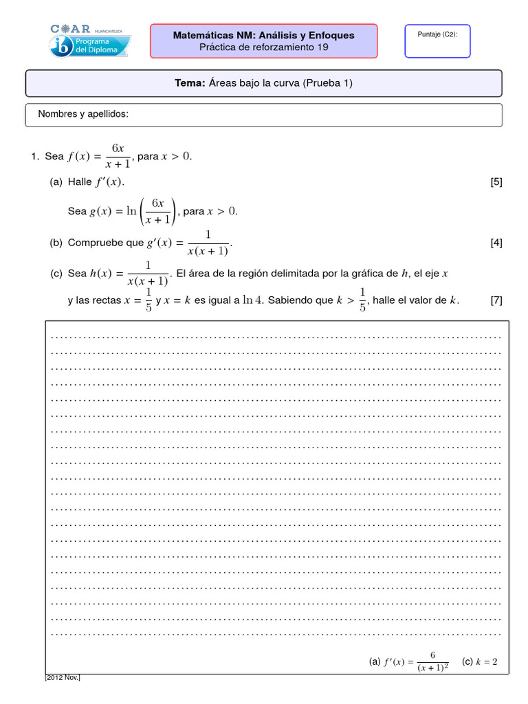 Practica de reforzamiento 19 - P1 Areas bajo la curva | PDF | Integral | Curva