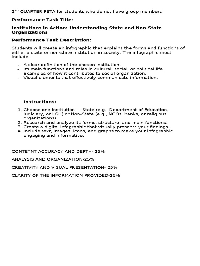 2ND QUARTER PETA For Students Who Do Not Have Group Members | PDF