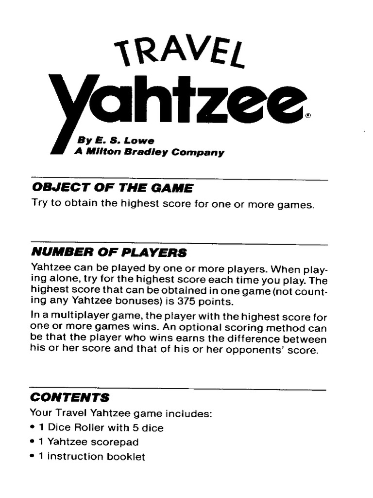 Yahtzee Classic Instructions | PDF