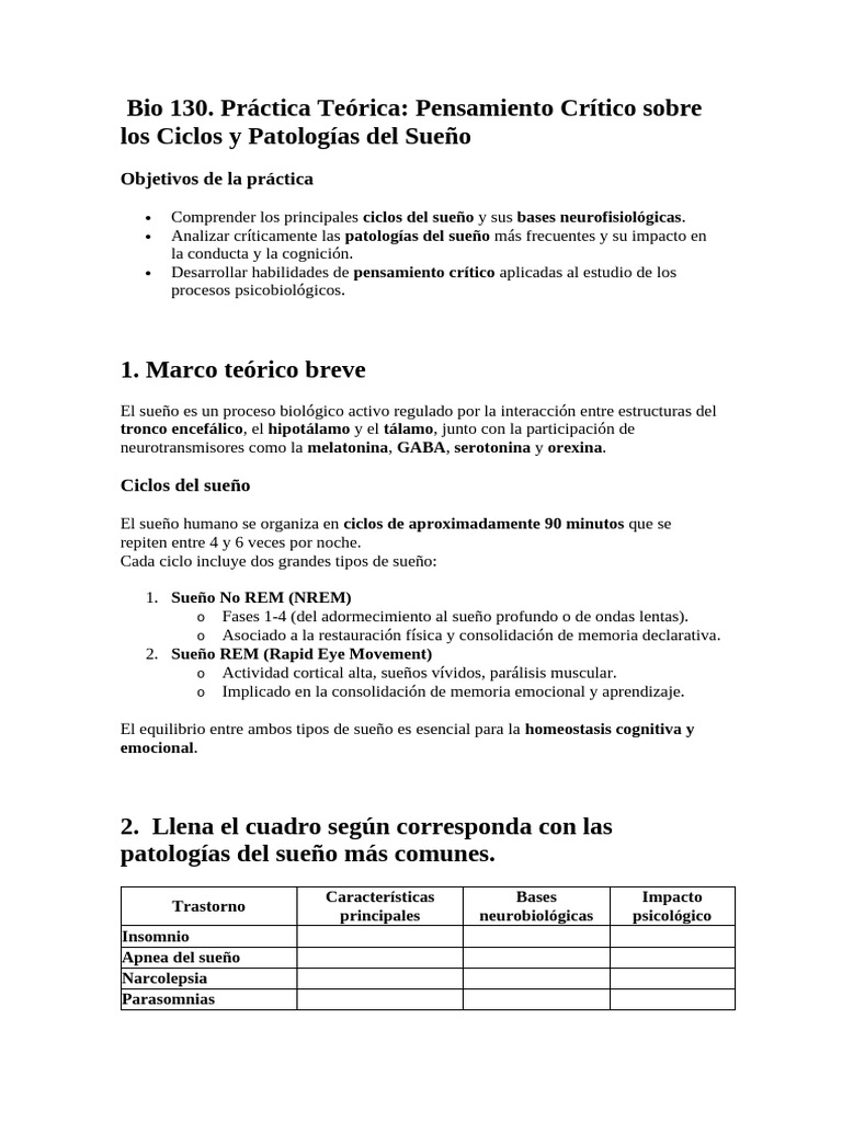 Bio 130. Practica Sobre El Sueño | PDF | Dormir | Movimiento rápido del ...