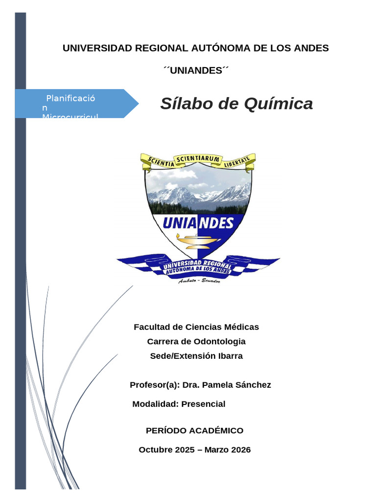 SÍLABO DE QUÍMICA OCT 25-MARZ 26 actualización | PDF | Química | Biología