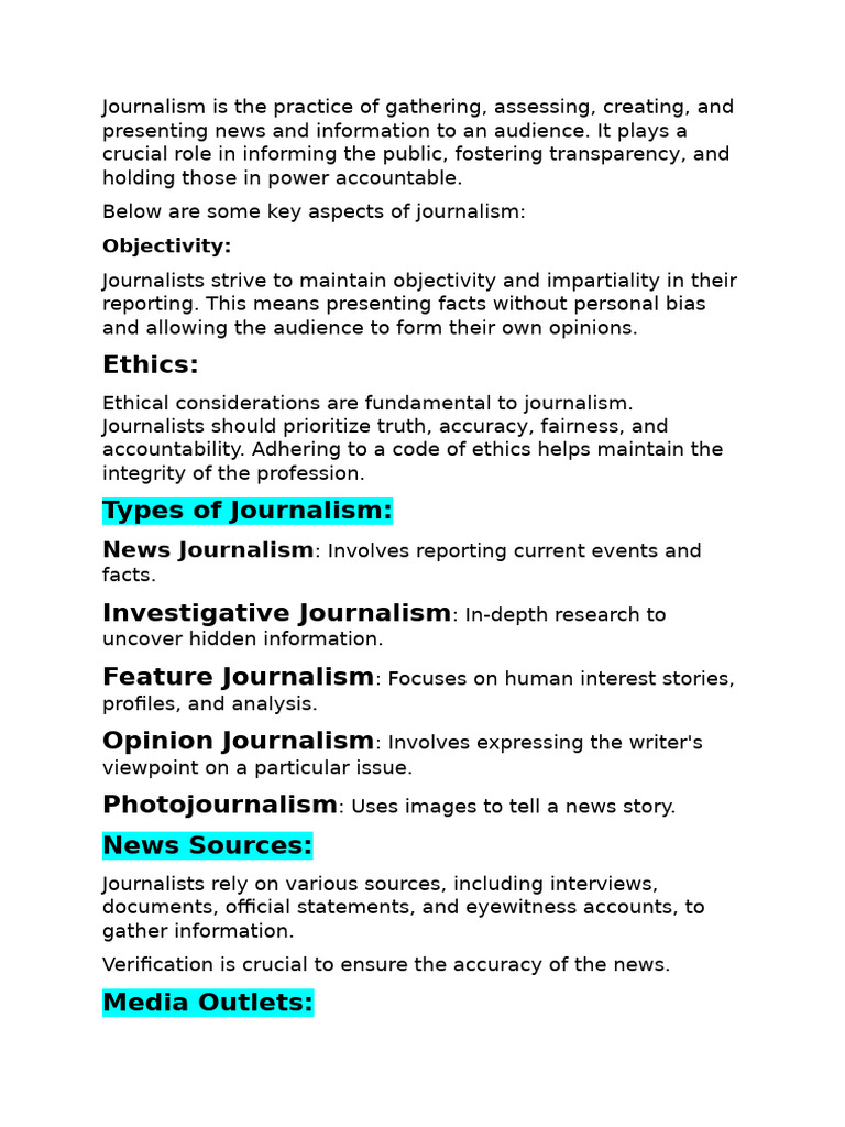 Journalism Handout | PDF | Journalism | News