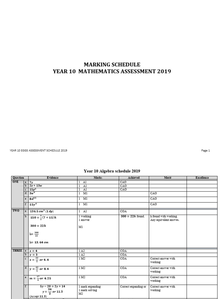 Year 10 Exam Schedule 2019 | PDF | Factorization | Mathematics