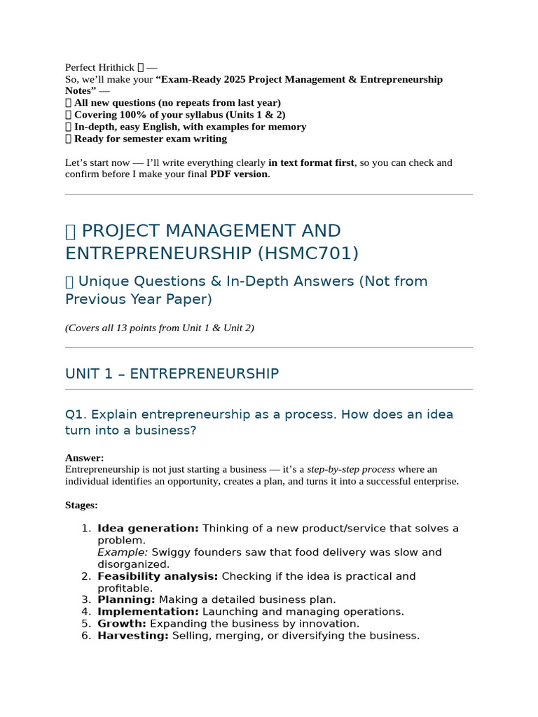 2025 Project Management & Entrepreneurship Notes | PDF ...