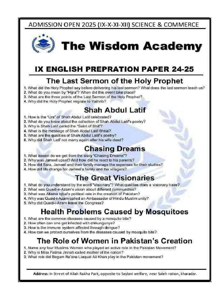 Ix - General Group Preparation Paper by Wisdom Academy 2025 - Hamza Op ...