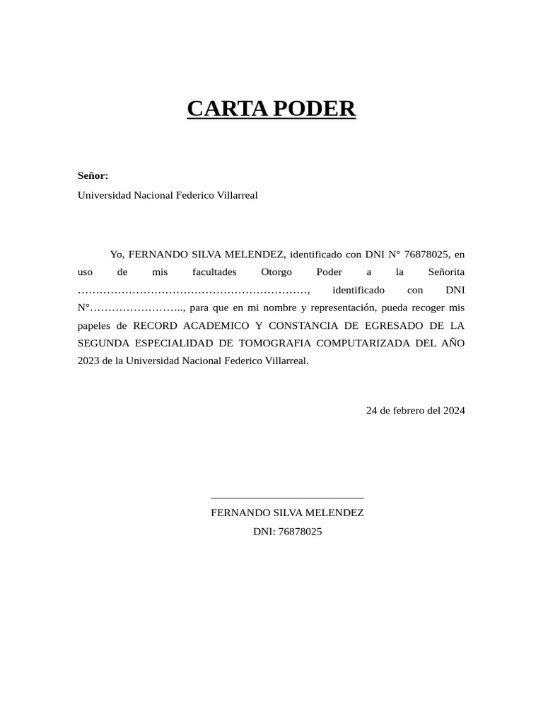 Carta Poder para Recoger Documentos Académicos | PDF