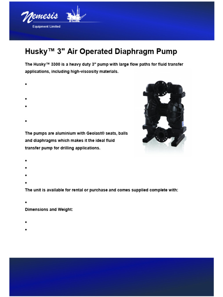 Husky 3300 Pump Spec Sheet | PDF