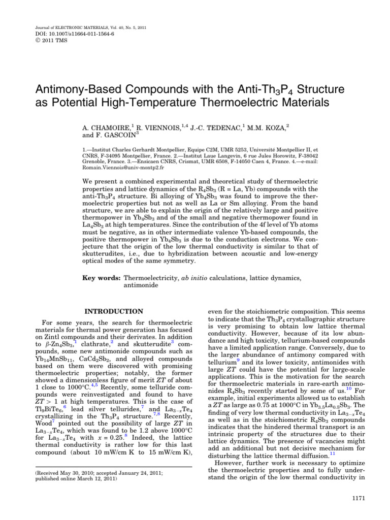 Antimony Compounds as Thermoelectric Materials | PDF | Raman ...