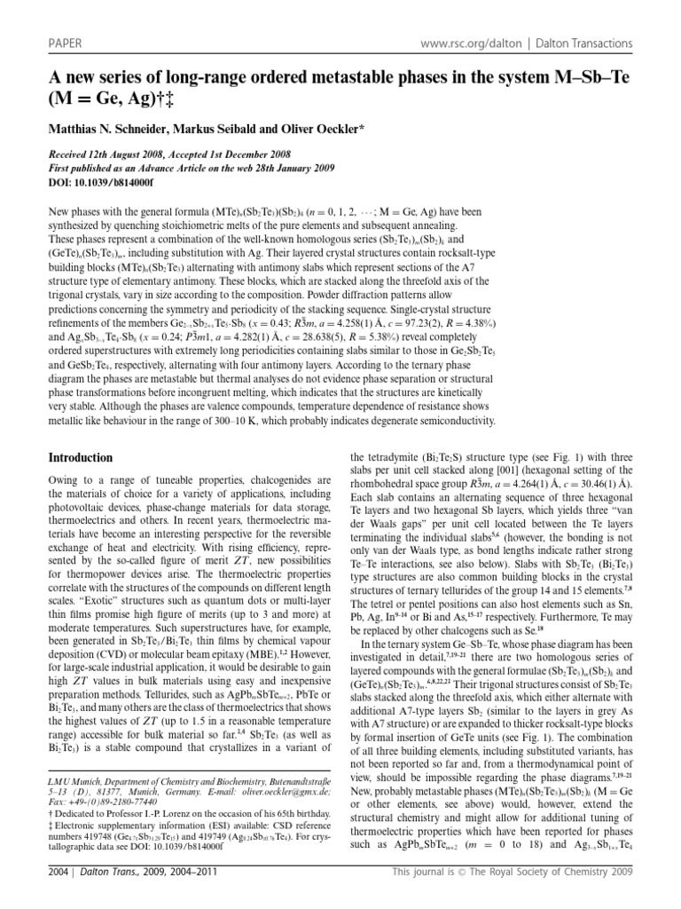 A New Series of Long-Range Ordered Metastable Phases in The System M-Sb ...
