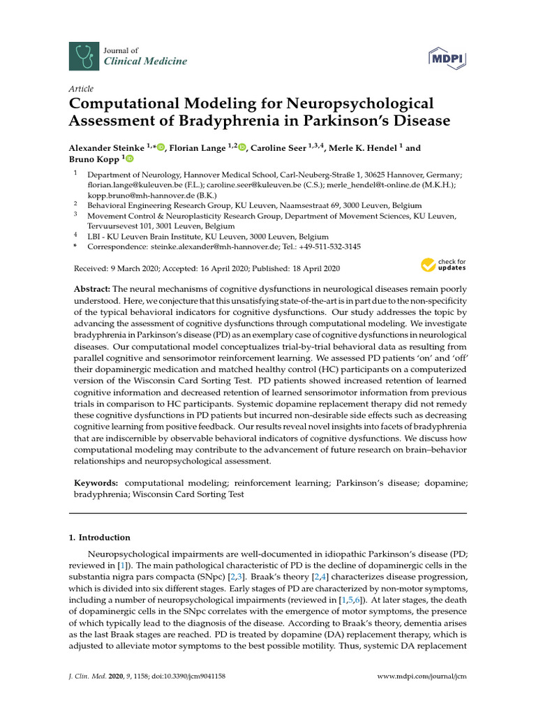 Computational Modeling of Bradyphrenia | PDF | Parkinson's Disease ...