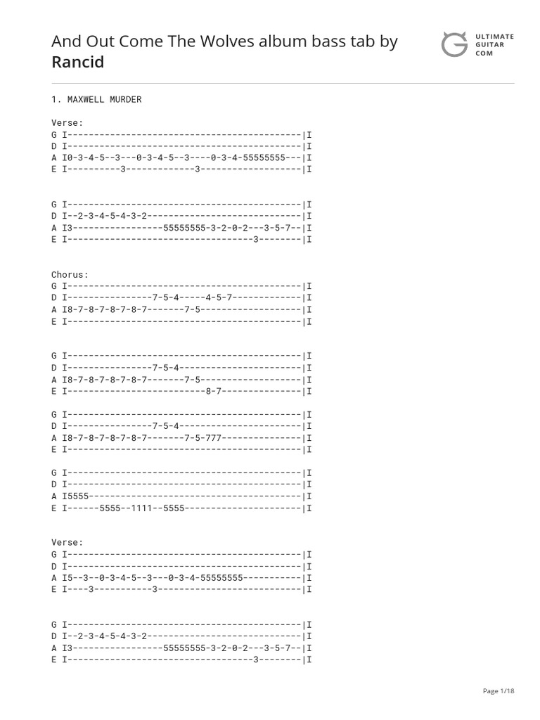 And Out Come The Wolves Bass by Rancidtabs at Ultimate Guitar Archive ...