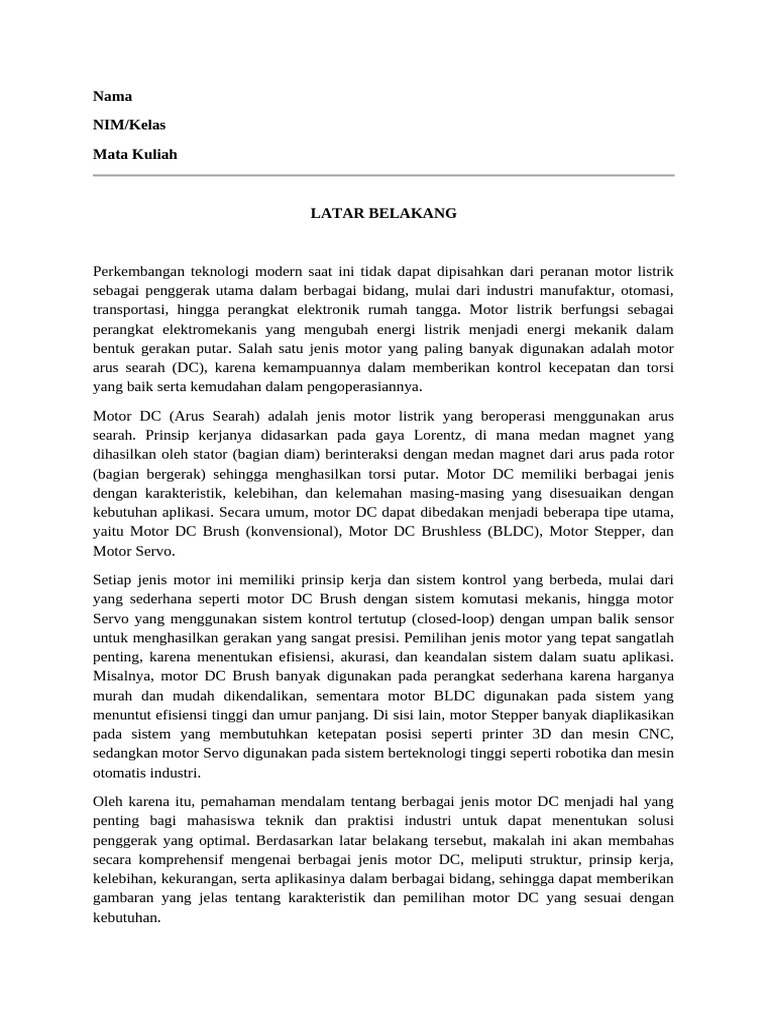 Motor DC, Motor Brush, Motor Brushless, Motor Stepper dan Motor Servo | PDF