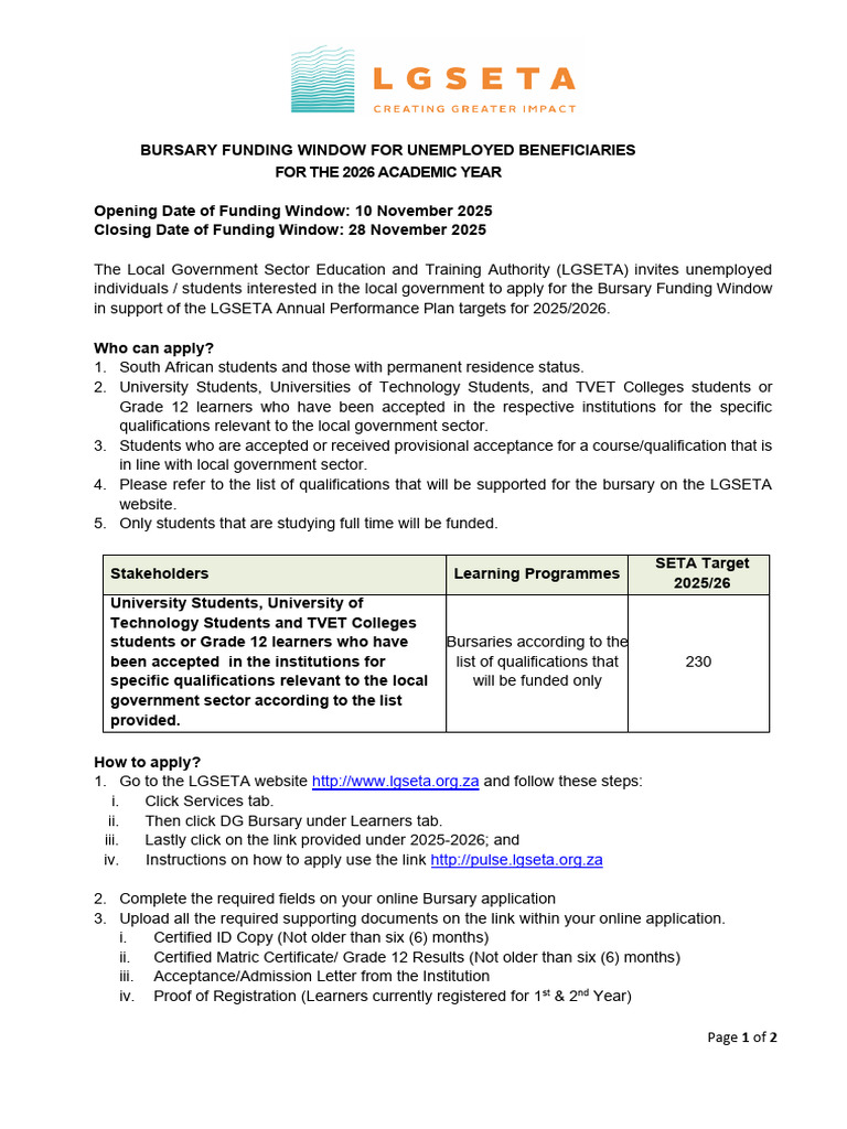 Bursary-Advert-2026 251110 190602 | PDF | Vocational Education
