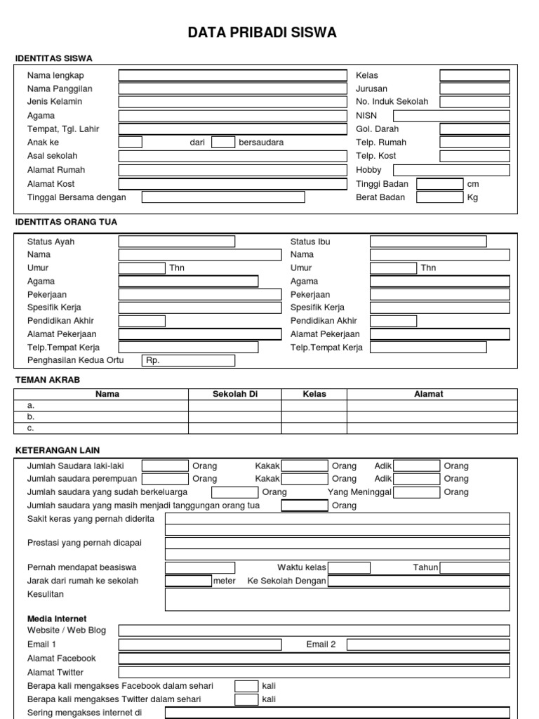 Formulir Data Siswa | PDF