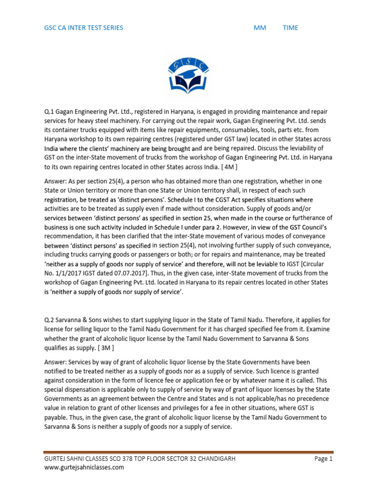 Gst Test 1 Solution | PDF | License | Taxes