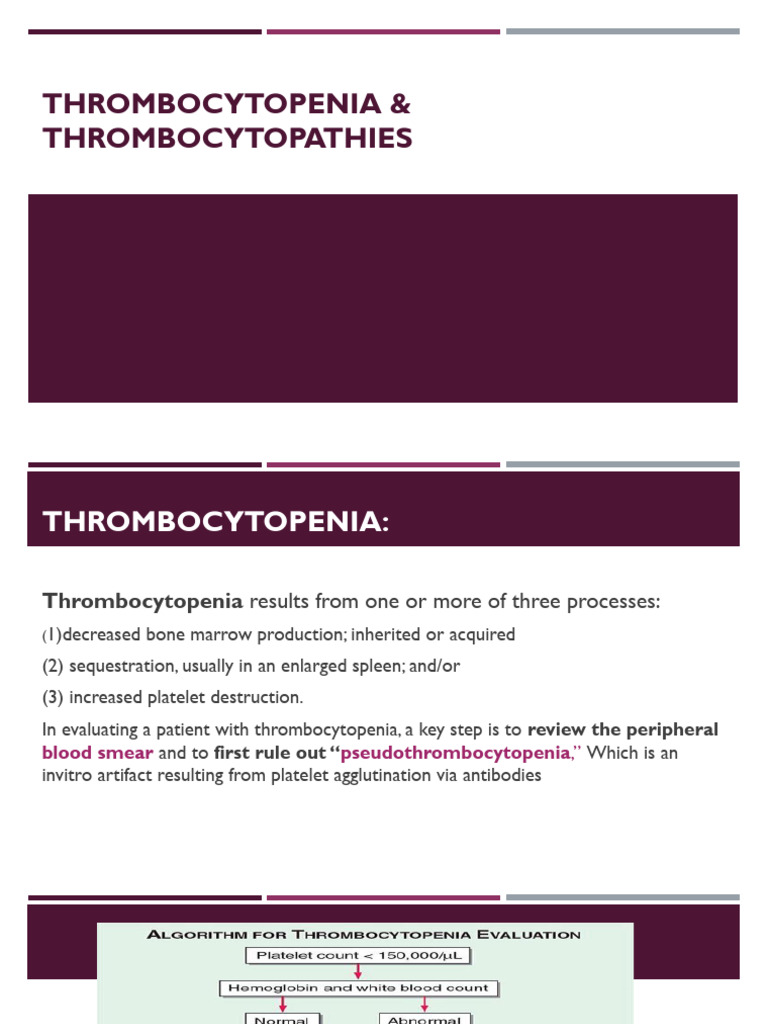 Thrombocytopenia Thrombocytopathies | PDF | Platelet | Hematology