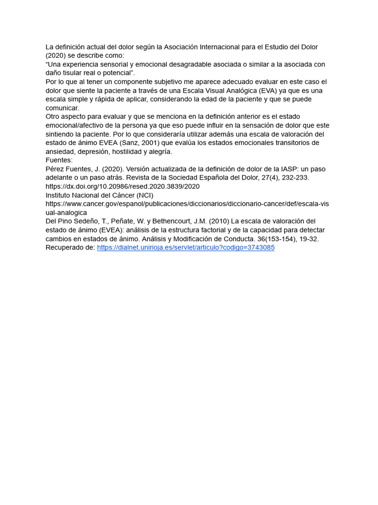 Evaluación del Dolor y Estado Emocional | PDF