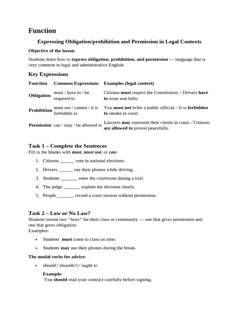Expressing Obligation Prohibition and Permission in Legal Contexts | PDF