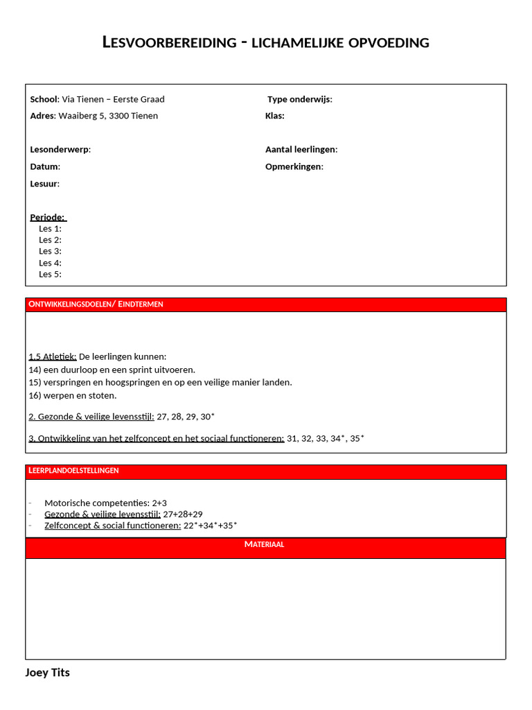 Lesvoorbereiding Blanco | PDF