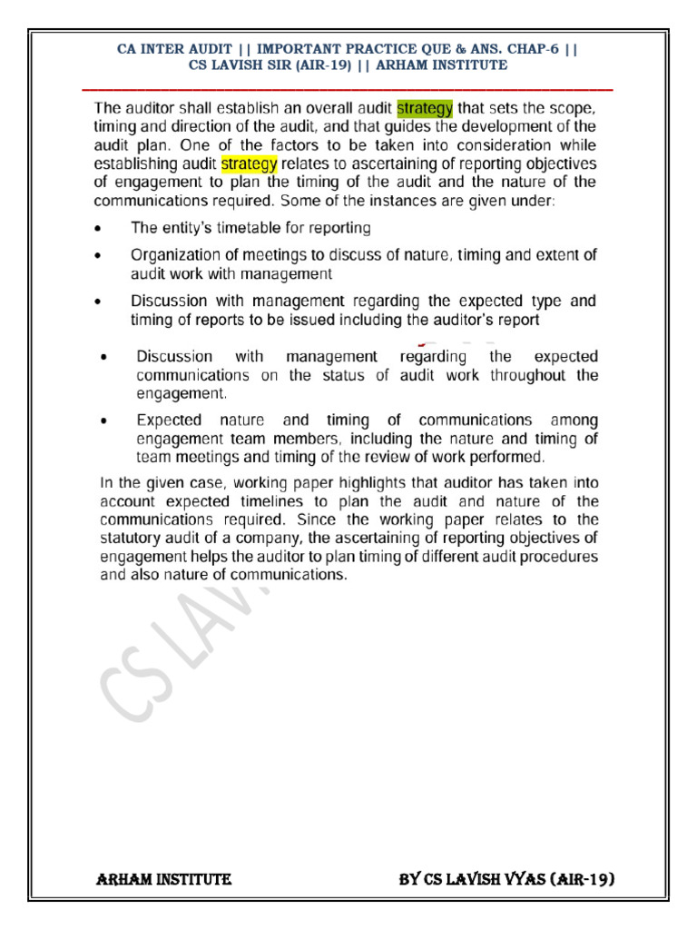 CA Inter Audit Practice Questions Chapter 6 | PDF | Audit