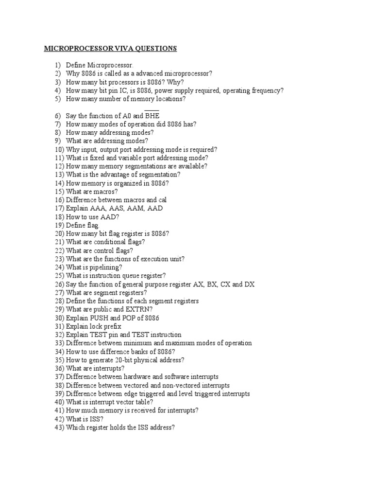 Microprocessor Viva Questions | PDF | Instruction Set | Central Processing Unit