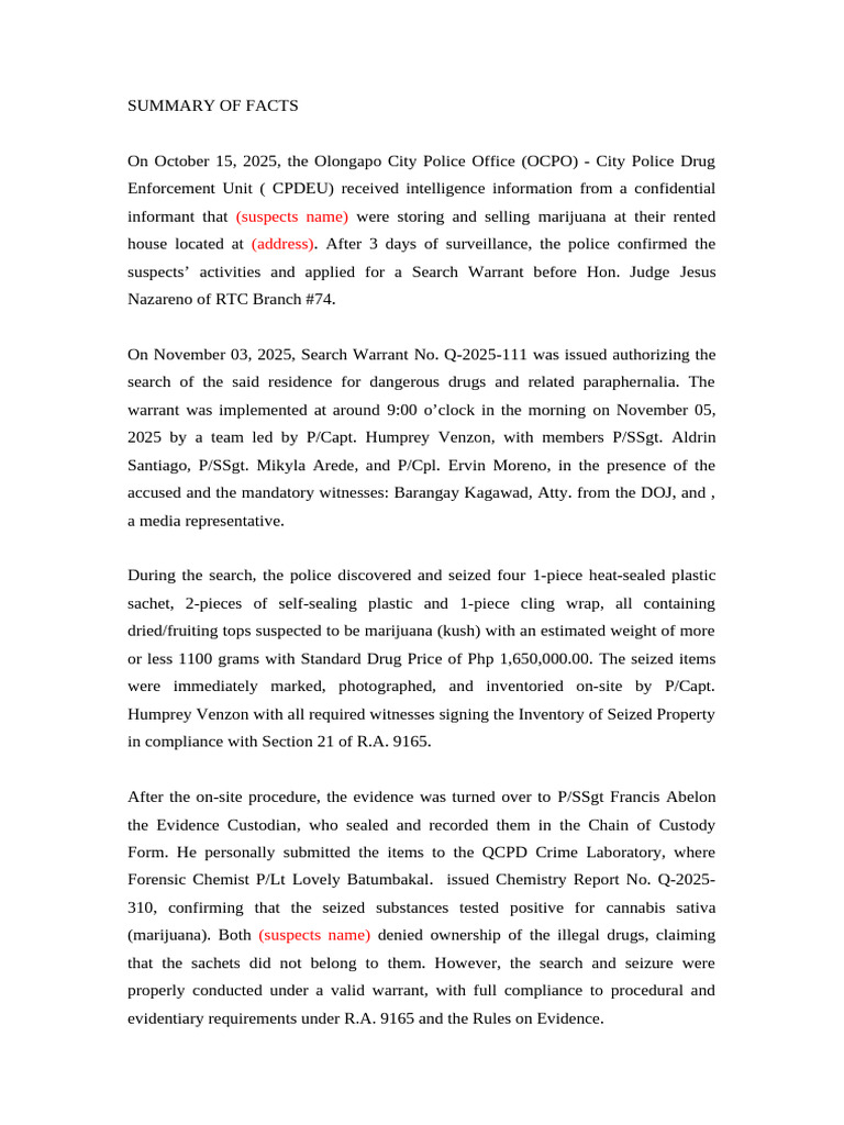 Summary of Facts | PDF