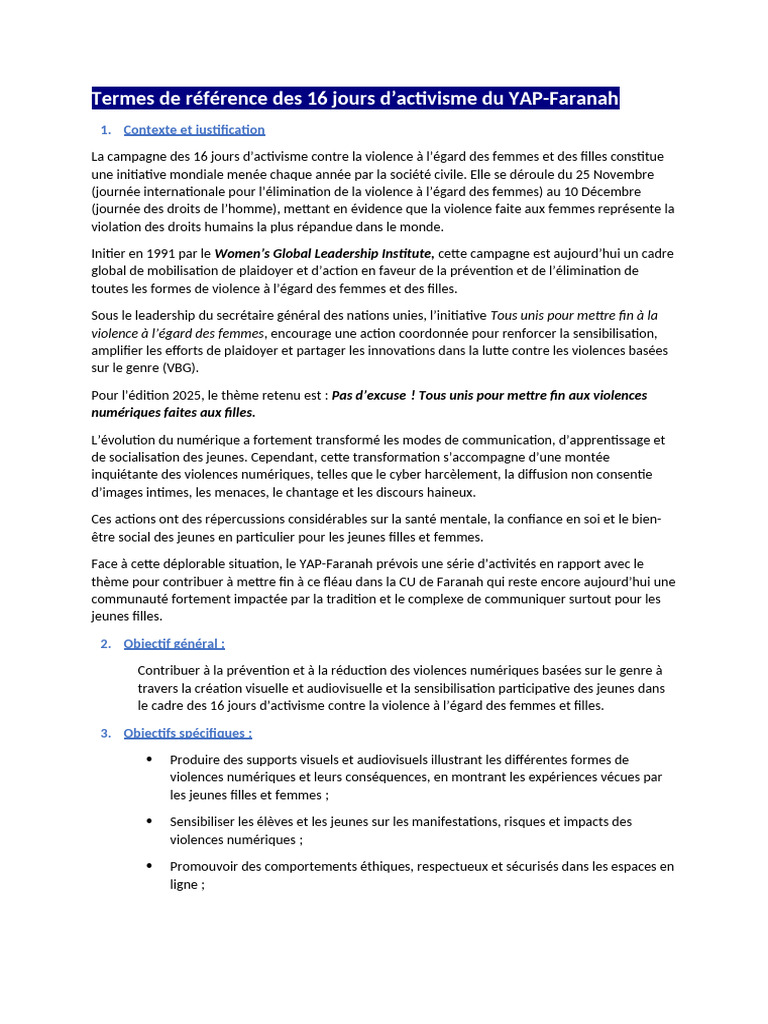 16 Jours d'Activisme : Lutte Contre les Violences Numériques | PDF ...