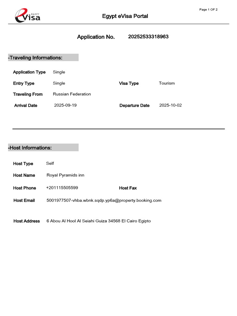 Egypt EVisa Application Form | PDF