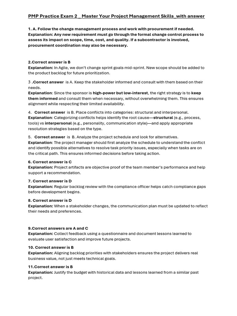 PMP Practice Exam 2 - Master Your Project Management Skills - With ...