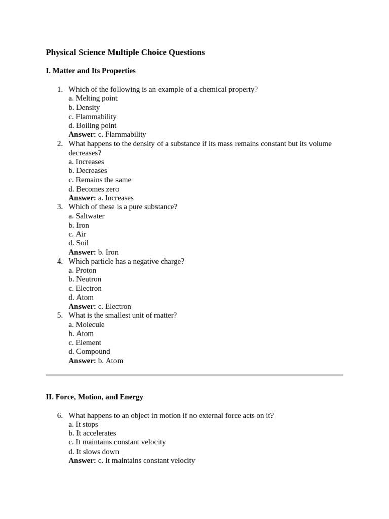 Physical Science MCQ Practice Test | PDF | Heat | Earth