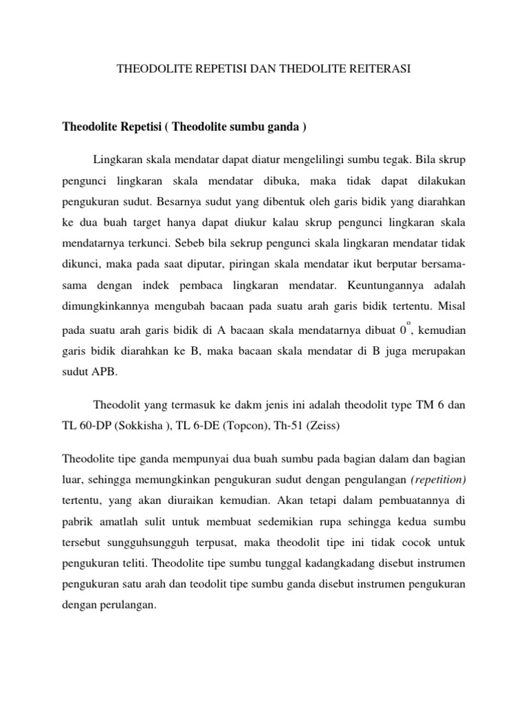 Theodolite Repetisi Dan Thedolite Reiterasi | PDF