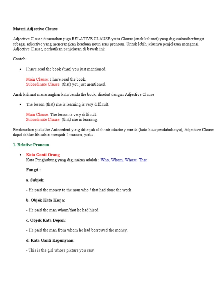 Materi Adjective Clause Kelas 11 | PDF