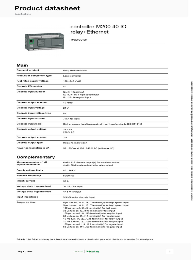 Modicon M200 Logic Controller 40 I/O | PDF | Logic Gate | Alternating ...