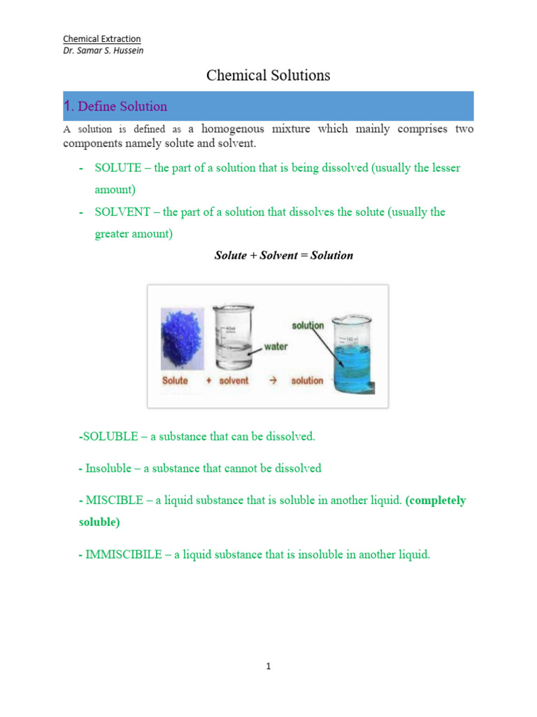 Understanding Chemical Solutions and Extraction | PDF | Solubility ...