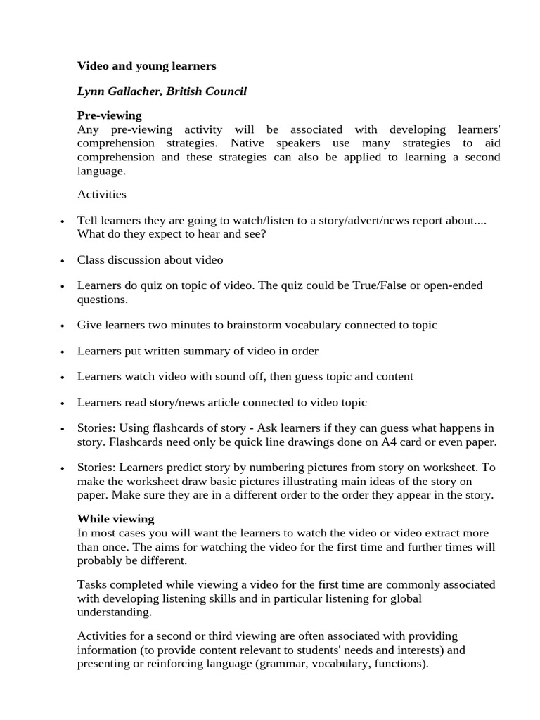 Engaging Young Learners with Video | PDF | Reading Comprehension | Learning