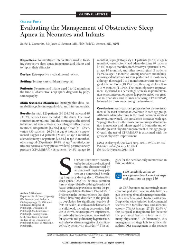 2013. Evaluating the Management of OSA in Neonates and Infants | PDF ...