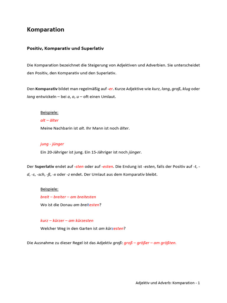 Adjektiv Und Adverb - Komparation (1) | PDF