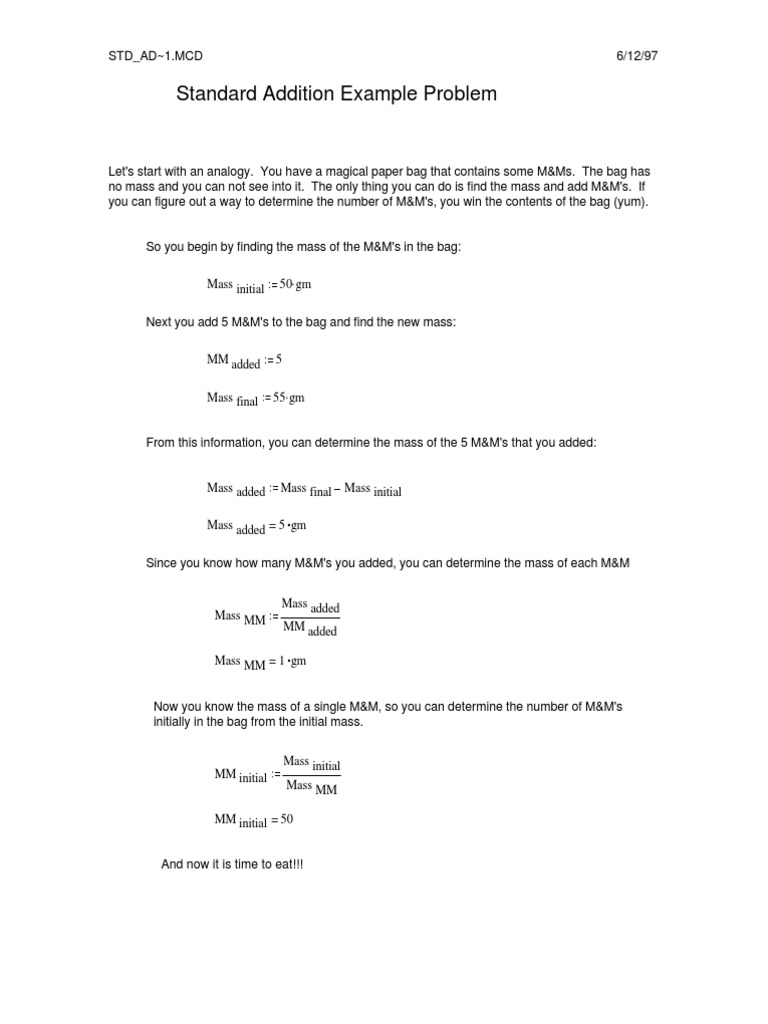 Standard Addition Example Problem | PDF | Parts Per Notation | Analysis