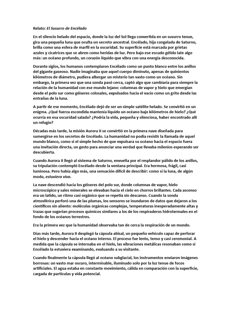 Relato Susurro de Encelado Lubas | PDF | Saturno | Cuerpos del sistema ...