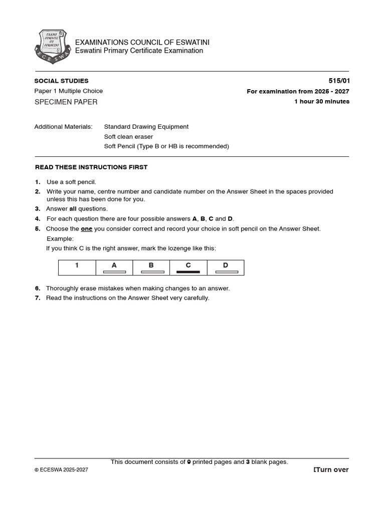 Eswatini Primary Social Studies Exam 2025-2027 | PDF | Taxes ...