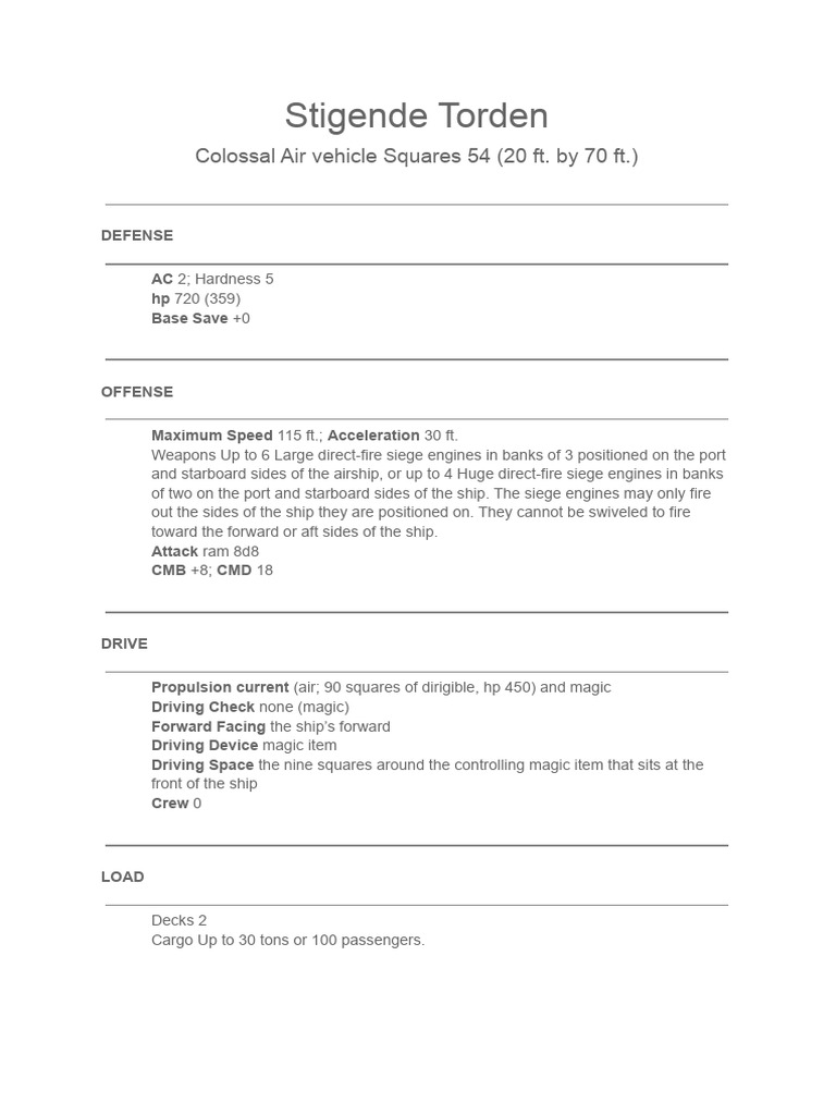 Stigende Torden: Colossal Airship Specs | PDF